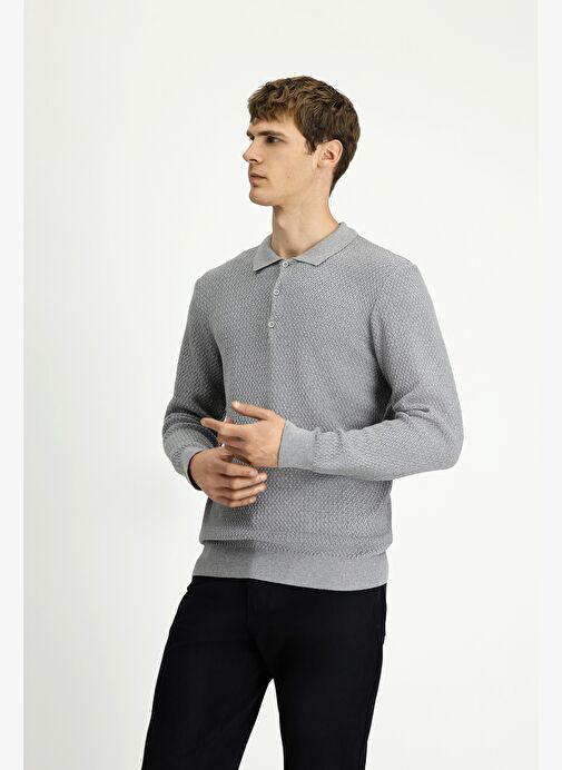 Polo Yaka Regular Fit Desenli Pamuklu Triko Kazak - 15777237 | Boyner