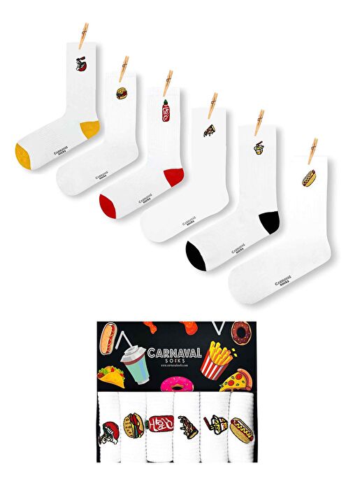 6'Lı Fast Food Nakışlı Çorap Seti - 15426924 | Boyner