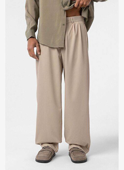 Baggy Fit Pileli Kumaş Pantolon Taş - 15787620 | Boyner