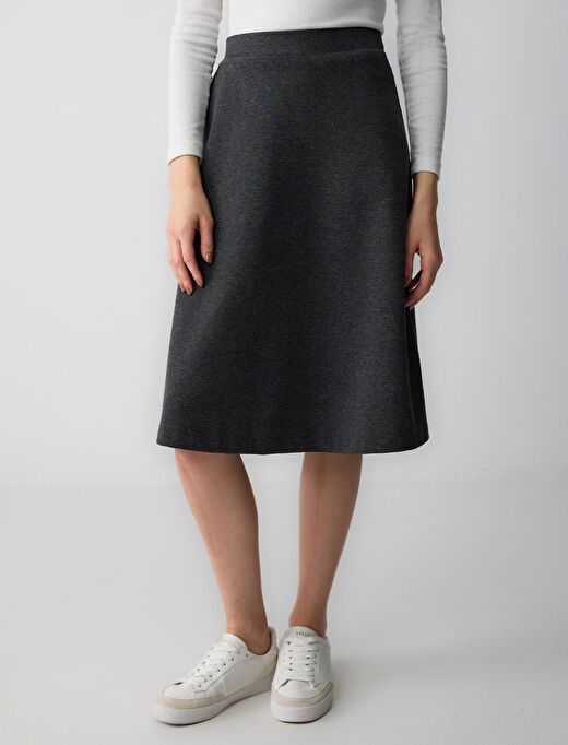 Antrasit Melanj Rahat Kesim Normal Bel Beli Lastikli Midi Etek - 15366507 | Boyner