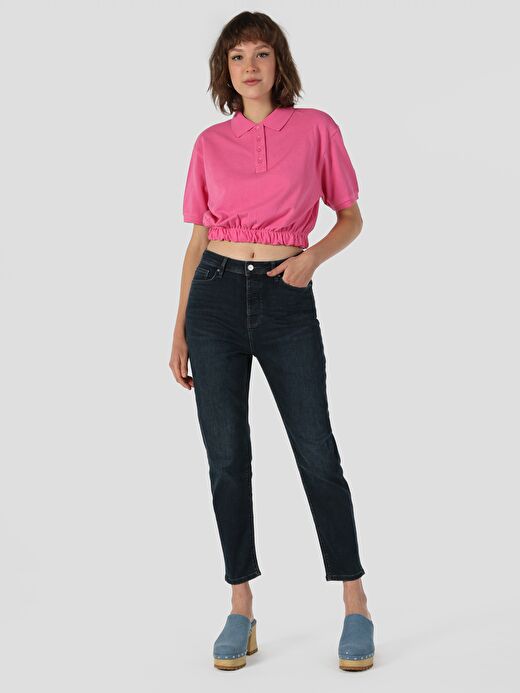 896 Maria Rahat Kesim Yüksek Bel Düz Paça Koyu Mavi Kadın Jean Pantolon ...