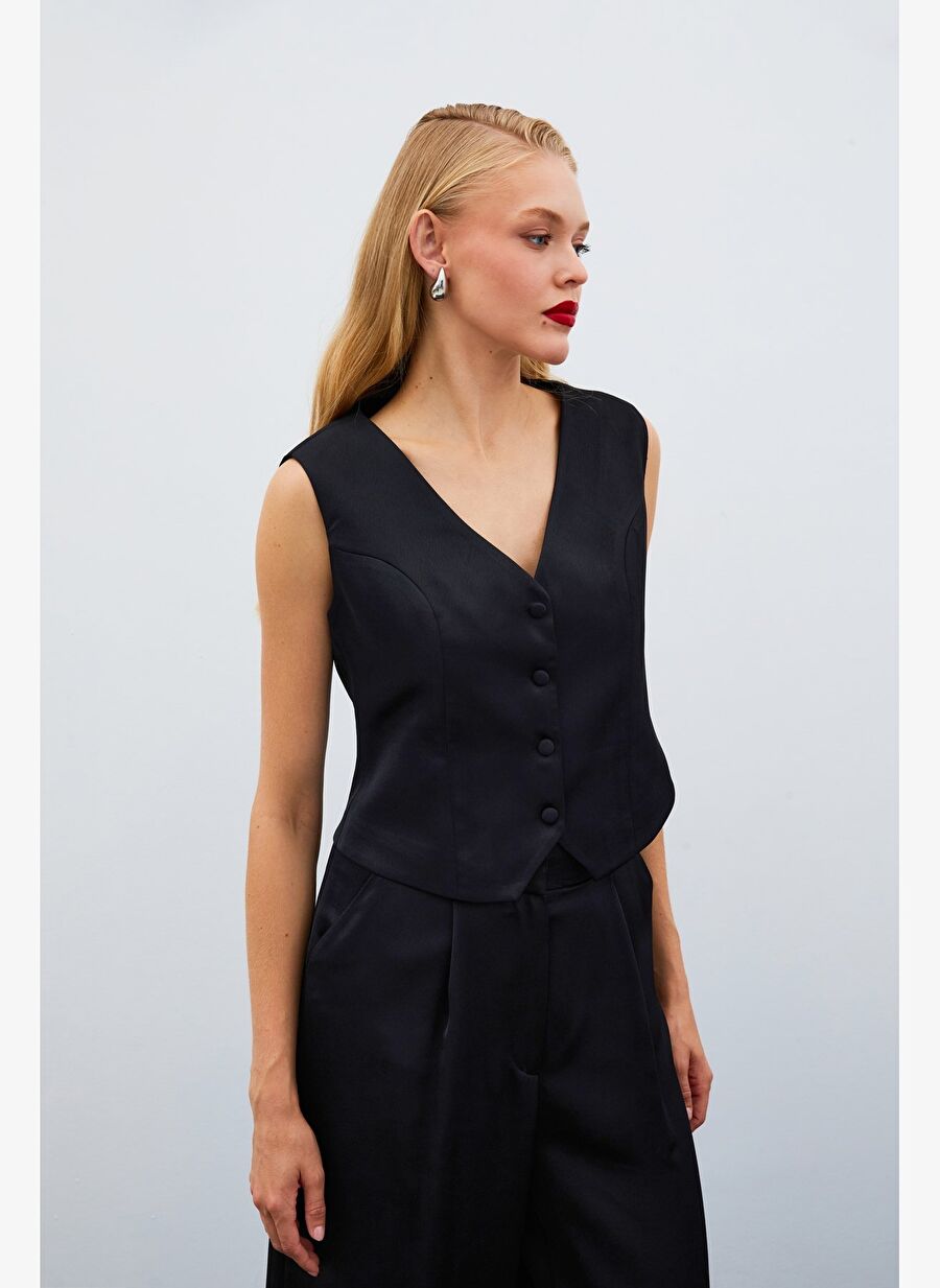 Krep Saten Yelek - Siyah - 15784690 | Boyner